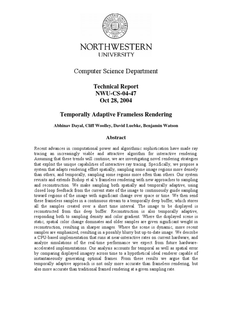 Computer Science Department: Technical Report NWU-CS-04-47 Oct 28, 2004 Temporally Adaptive ...