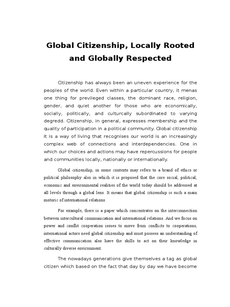 Global Citizenship, Locally Rooted and Globally Respected | PDF