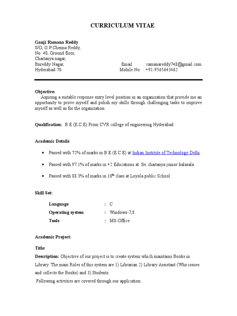 IIT Delhi CV Template for Freshers | PDF