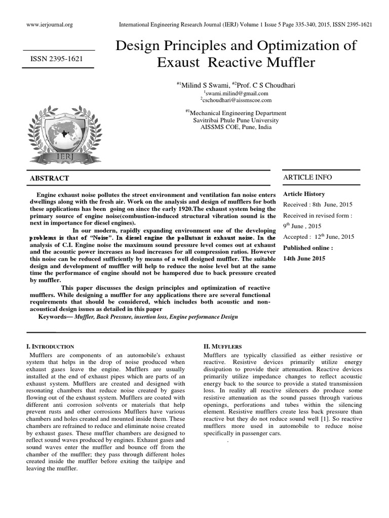 Design Principles and Optimization of Exaust Reactive Muffler | PDF ...