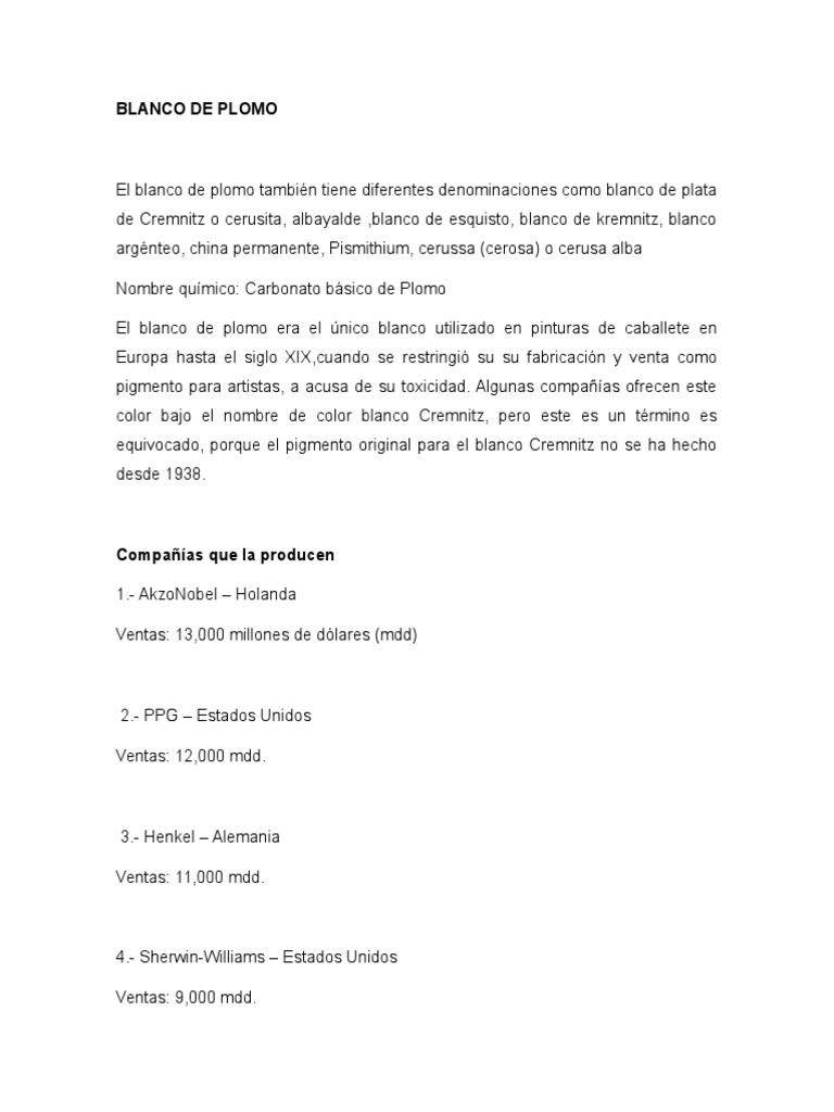 Blanco de Plomo | PDF | Hogar, jardinería y bricolaje | Arte