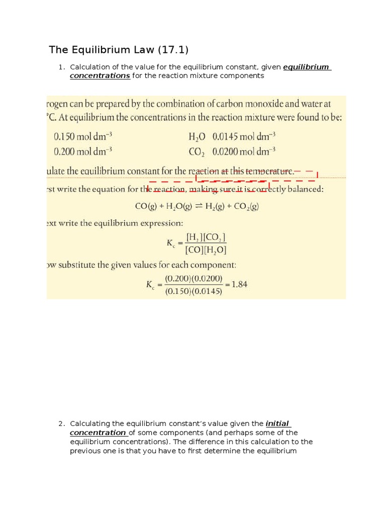 The Equilibrium Law (17.1) : Concentrations For The Reaction Mixture ...