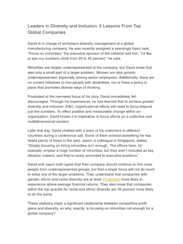 Leaders in Diversity and Inclusion | PDF | Diversity (Business) | Employee Retention