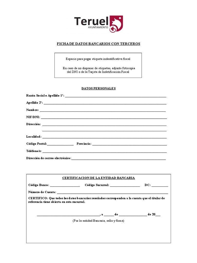 Ficha de Datos Bancarios Con Terceros | PDF | Bancario | Autenticación