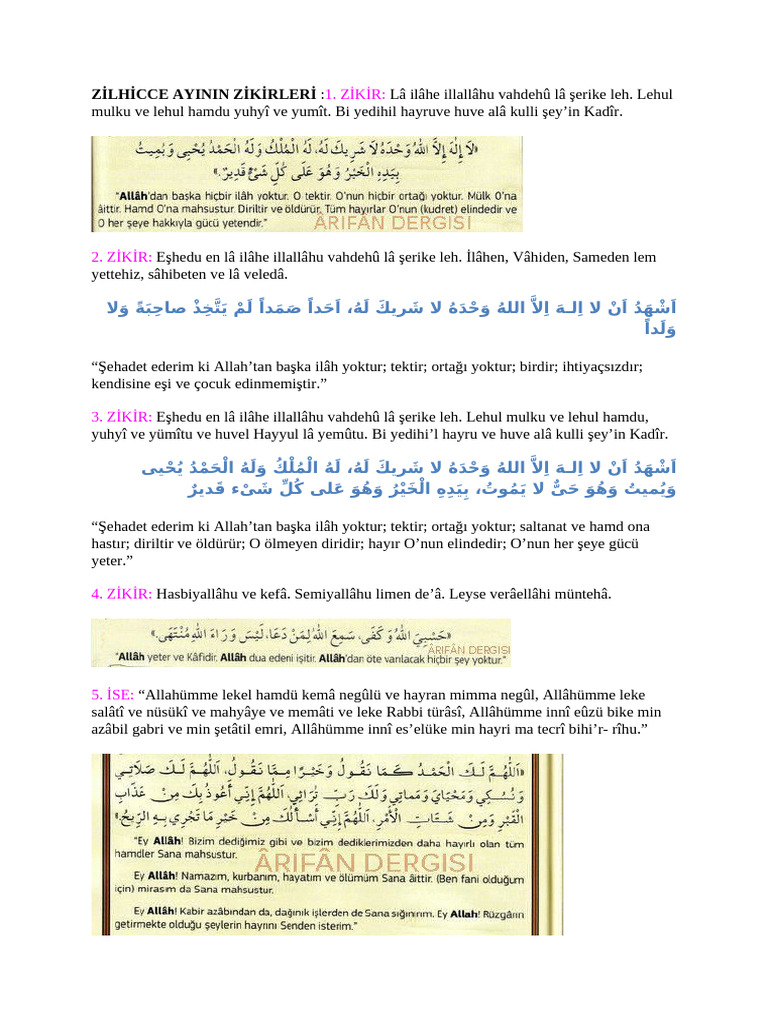Zilhicce Ayi Zikirleri | PDF Zilhicce Ayi Zikirleri | PDF