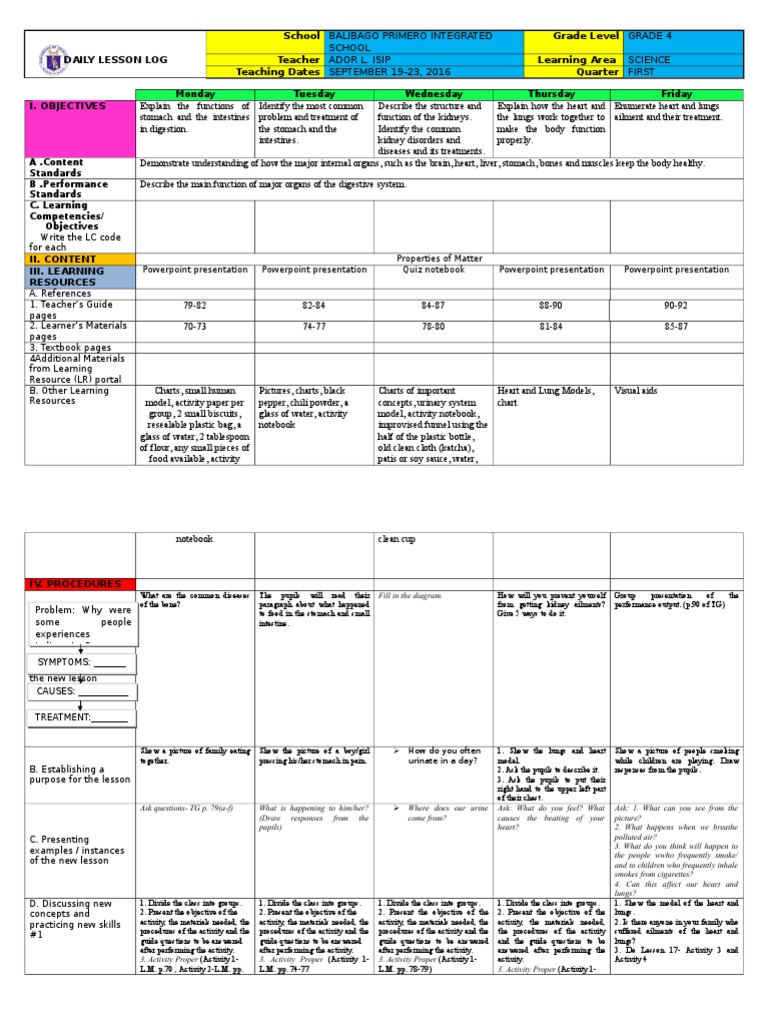 Grade 4 Human Body Systems Lesson | PDF