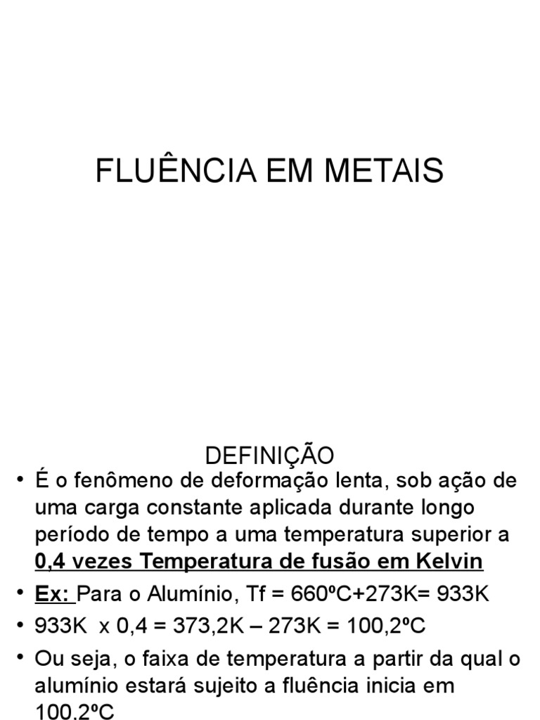 Fluência em Metais | PDF | Fluência (deformação) | Estresse (Mecânica)