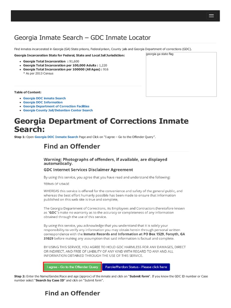 Georgia Inmate Search Department of Corrections Lookup | PDF | Georgia ...