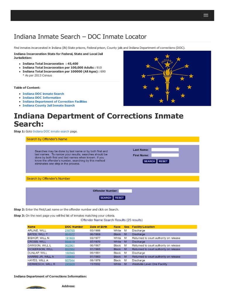 Indiana Inmate Locator Guide | PDF | Indiana | Indianapolis