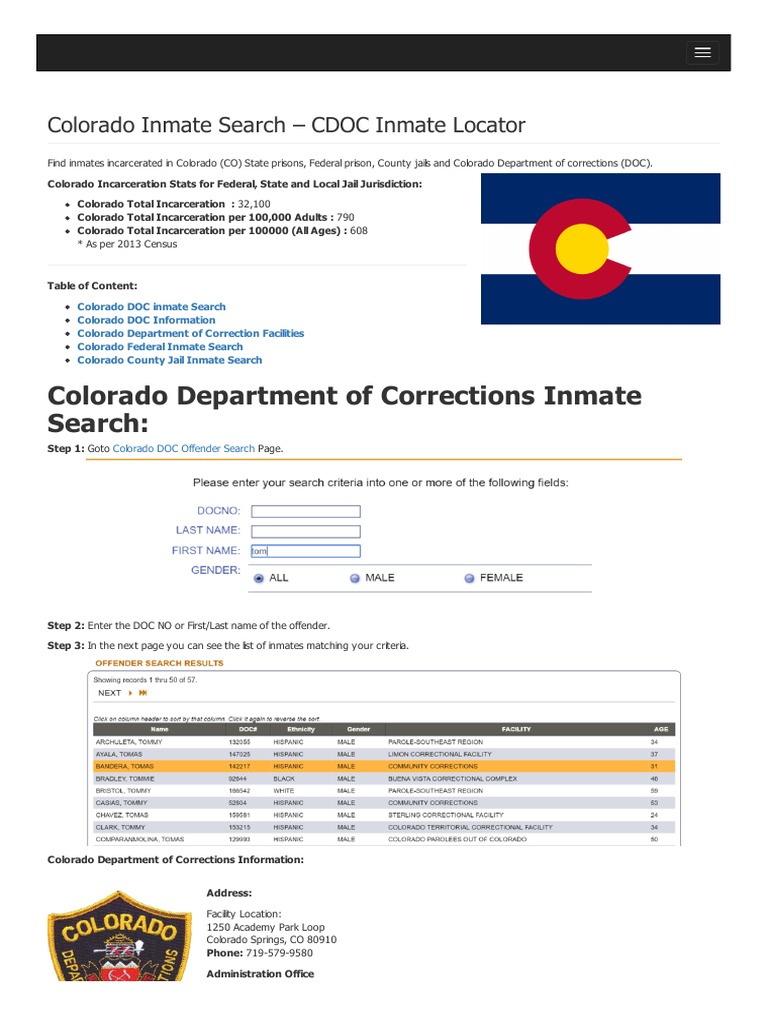 Colorado Inmate Locator Guide | PDF | Colorado | Prison