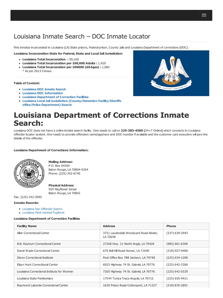 Louisiana Inmate Search Department of Corrections Lookup | PDF ...