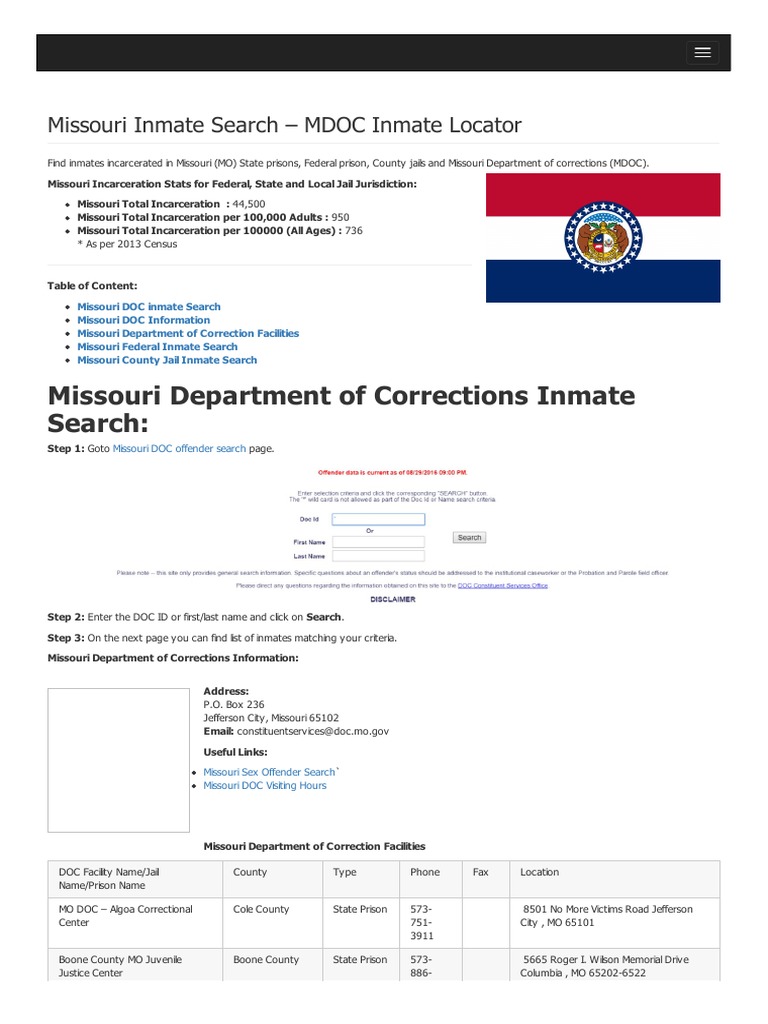 Missouri Inmate Search Department of Corrections Lookup | PDF ...