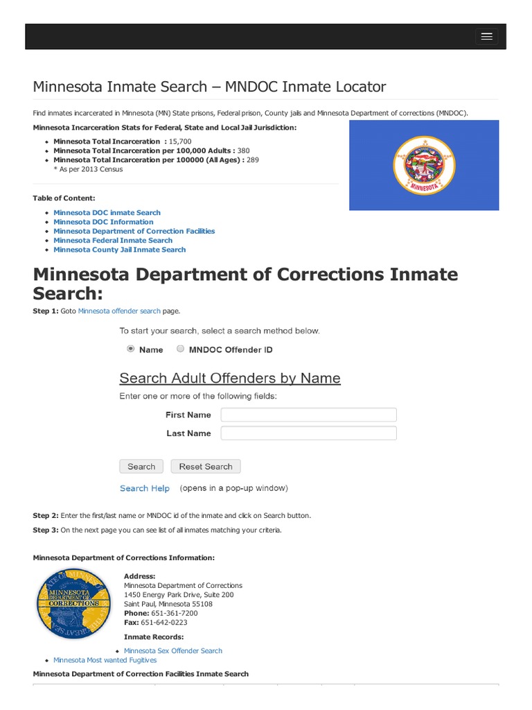 Minnesota Inmate Search Department of Corrections Lookup | Minnesota ...