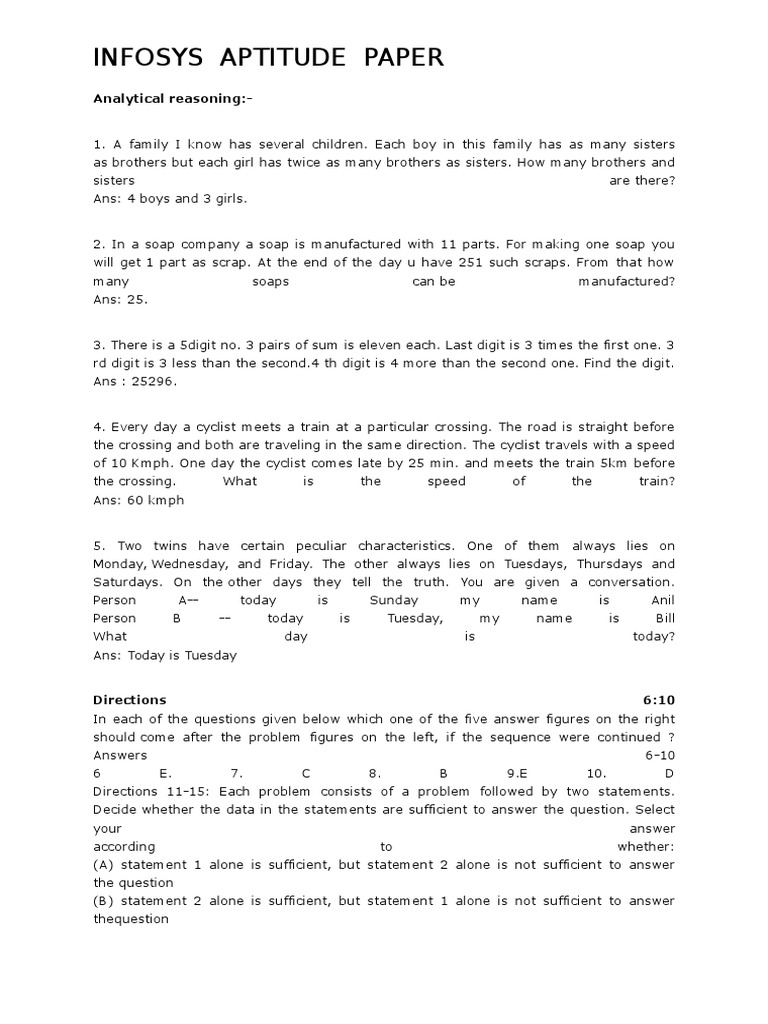 Analytical Reasoning Questions Infosys Placement Paper Pdf Chimpanzee 