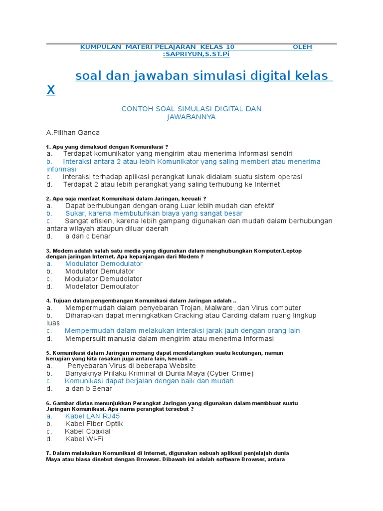 Soal Simulasi Digital Kelas 10 dan Jawaban | PDF