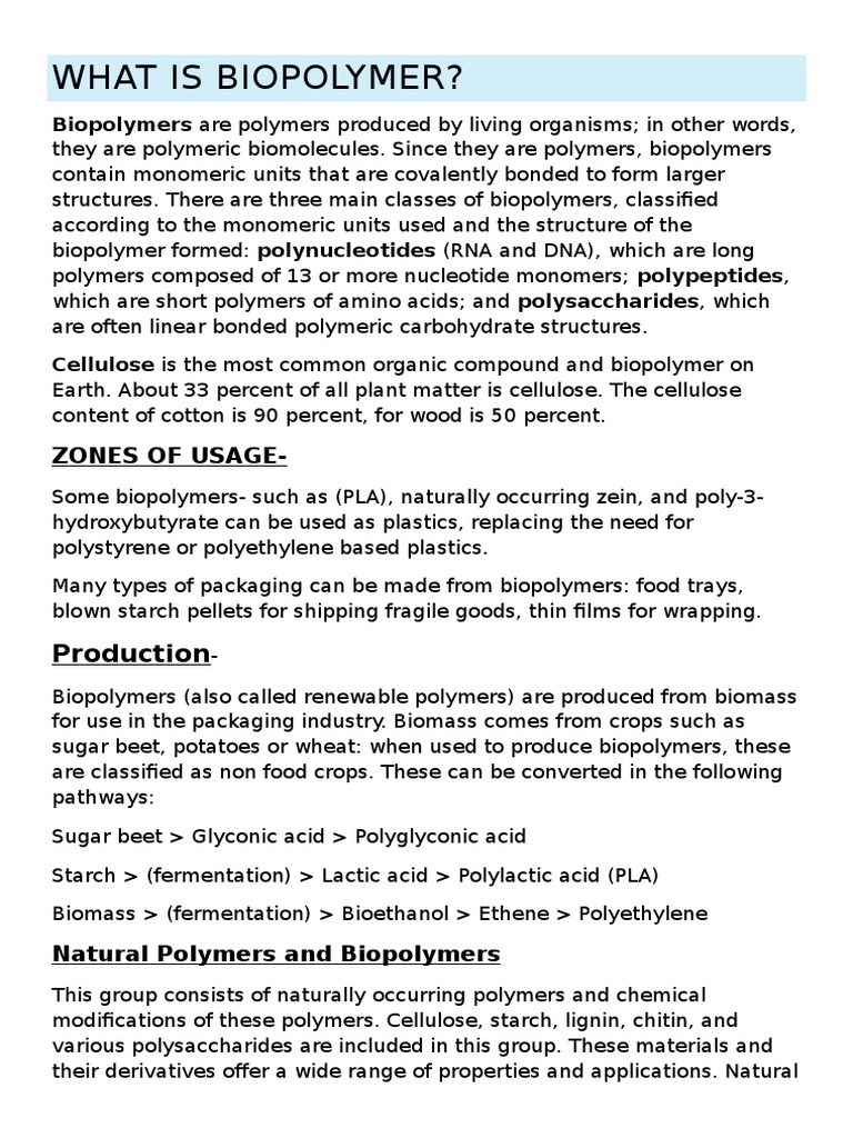 Biopolymer | PDF | Biopolymer | Biochemistry