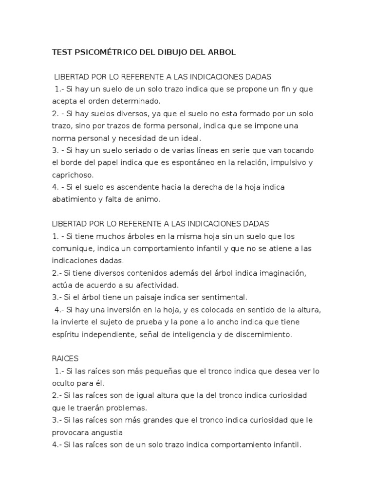 Test Psicométrico Del Dibujo Del Arbol | PDF | Arboles | Suelo