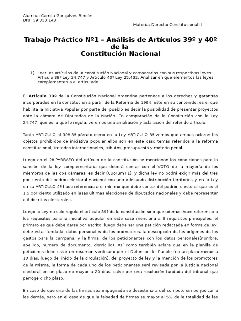 Articulo 39 Y 40 De La Constitucion Pdf Iniciativa Votación