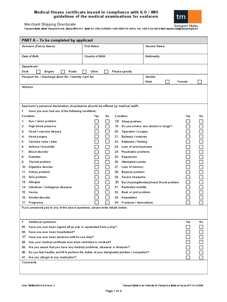 Seafarer's Medical Fitness Certificate | PDF | Identity Document | Eye