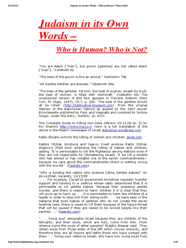 Judaism in Its Own Words – Who is Human_ Who is Not | Torah | Talmud