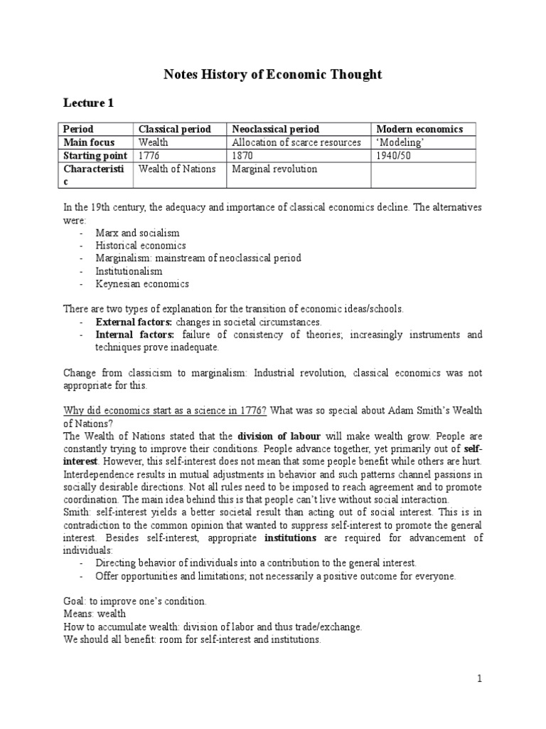 Notes History of Economic Thought | PDF | Value (Economics) | Mercantilism