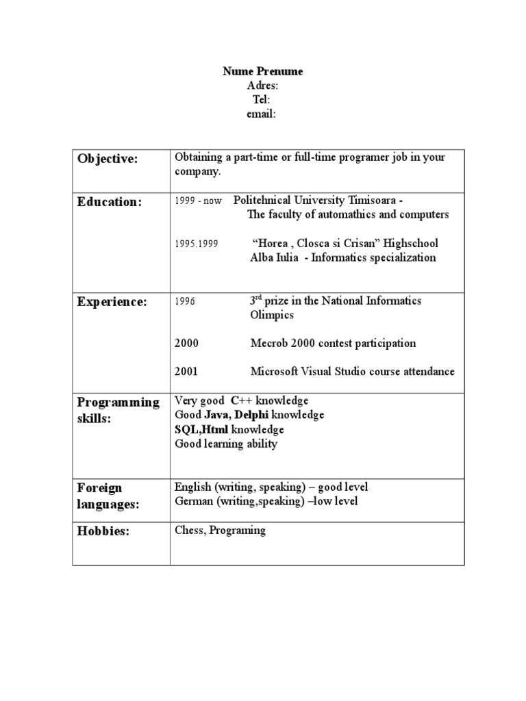 Model CV Engleza 2 | PDF