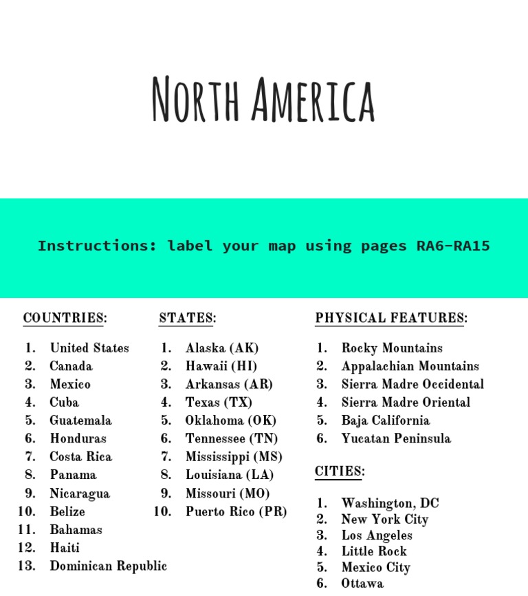 Labeled Map of North America | PDF | Travel