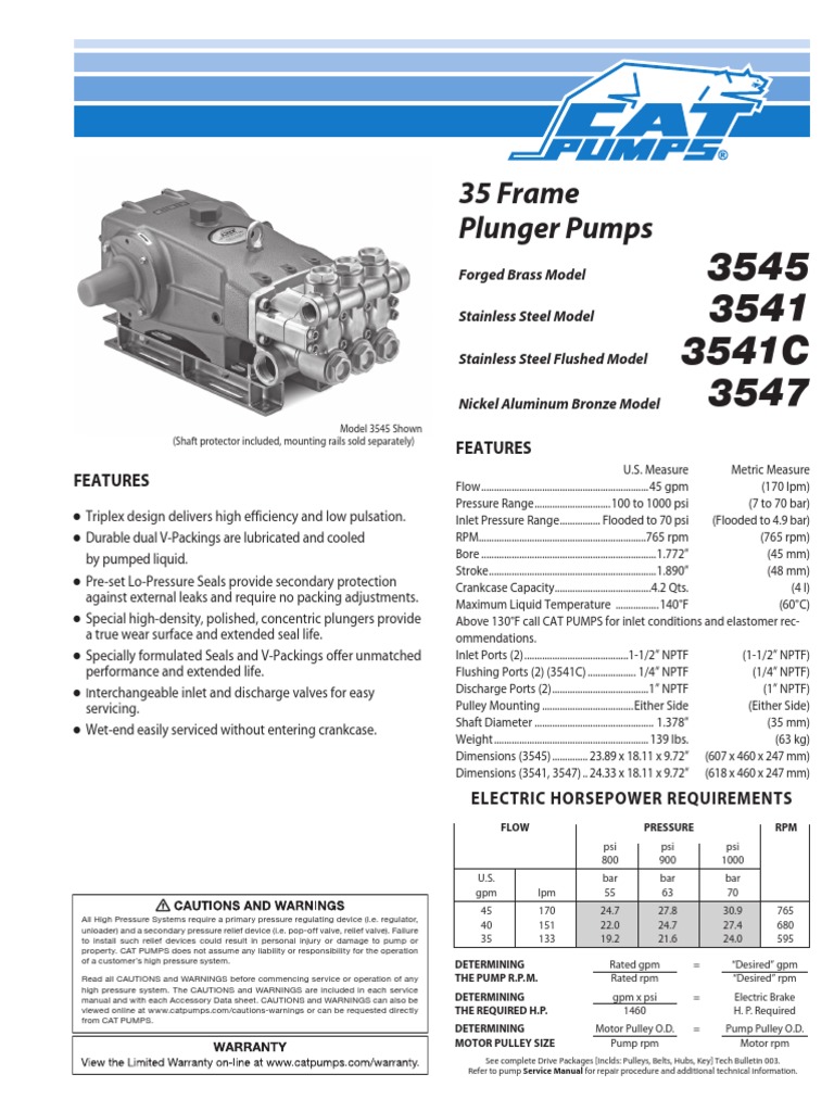 Cat Pump 3545 Specifications and Features | PDF | Pump | Valve