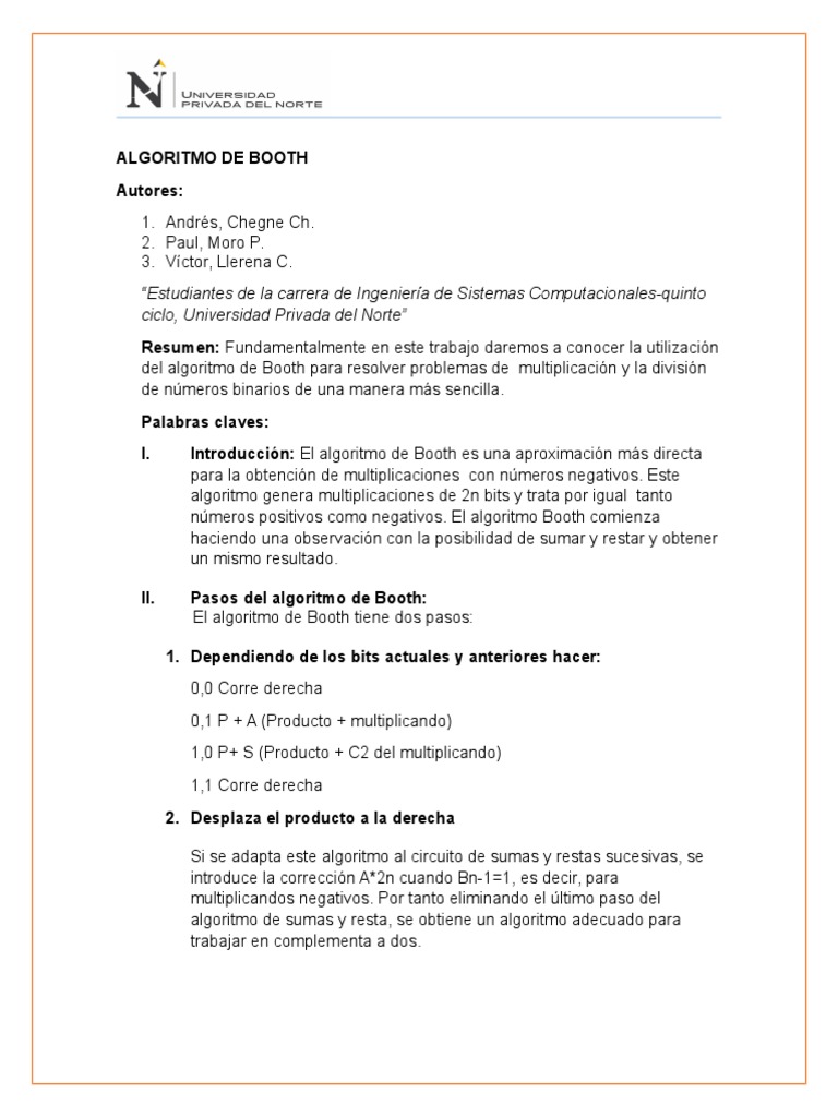 Algoritmo de Booth: Multiplicación y División | PDF | Métodos y ...