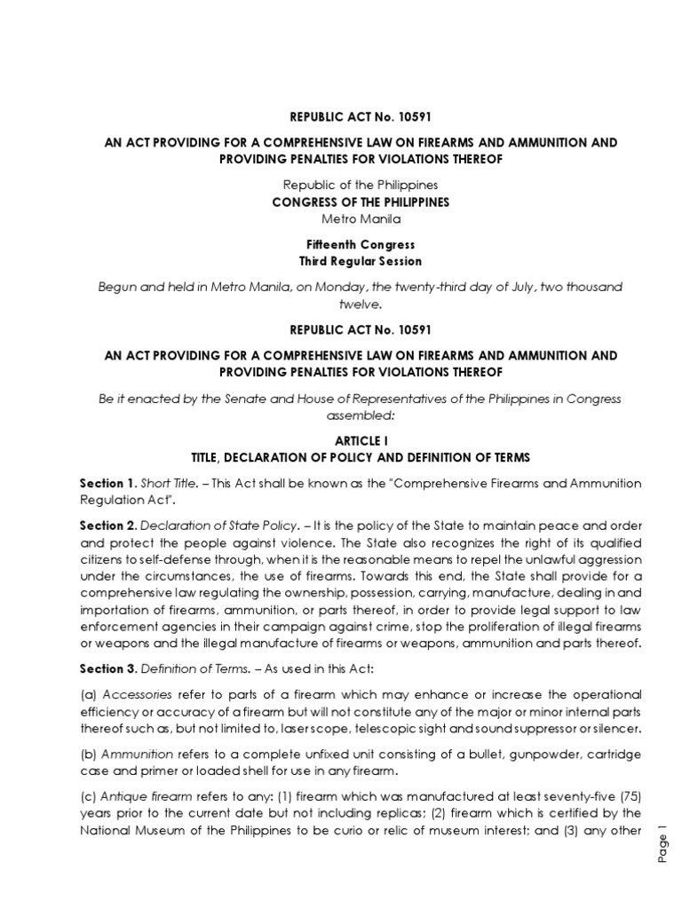 Ra 10591 An Act Providing For A Comprehensive Law On Firearms and ...