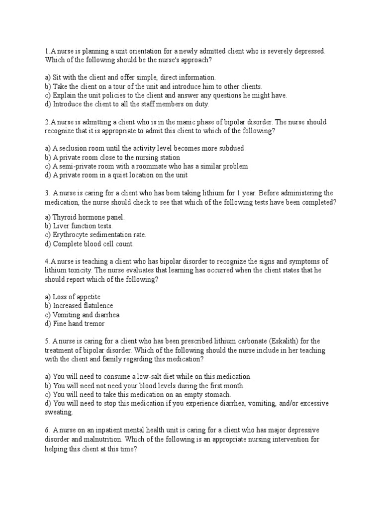 Mood Disorder Questions | PDF | Electroconvulsive Therapy | Major ...