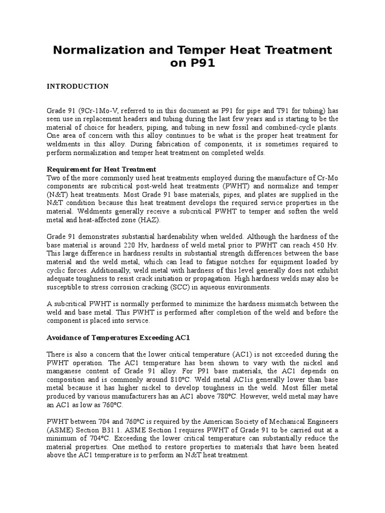 Normalization and Temper Heat Treatment On P91 | PDF | Heat Treating ...