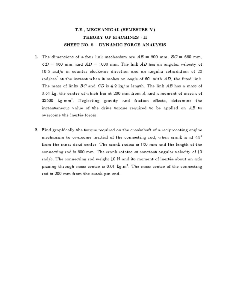 Dynamic Force Analysis in Mechanisms | PDF