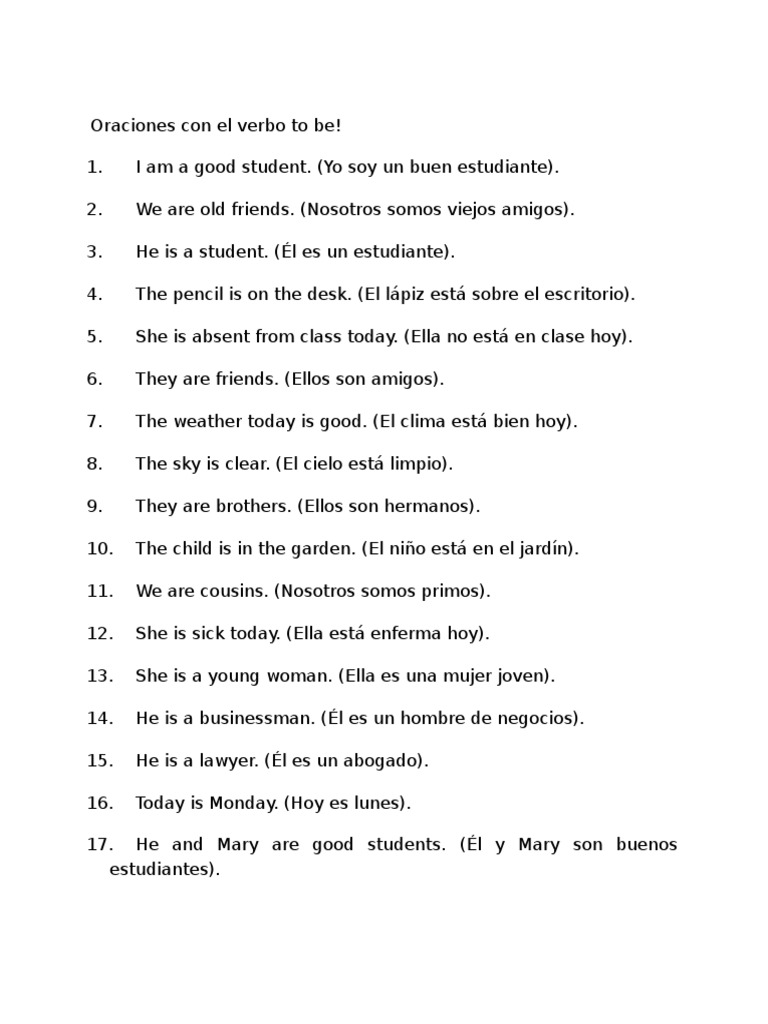 Oraciones Con El Verbo To Be Pdf