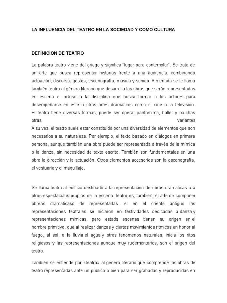 Impacto del Teatro en la Sociedad Actual | PDF | Teatro | Artes (general)