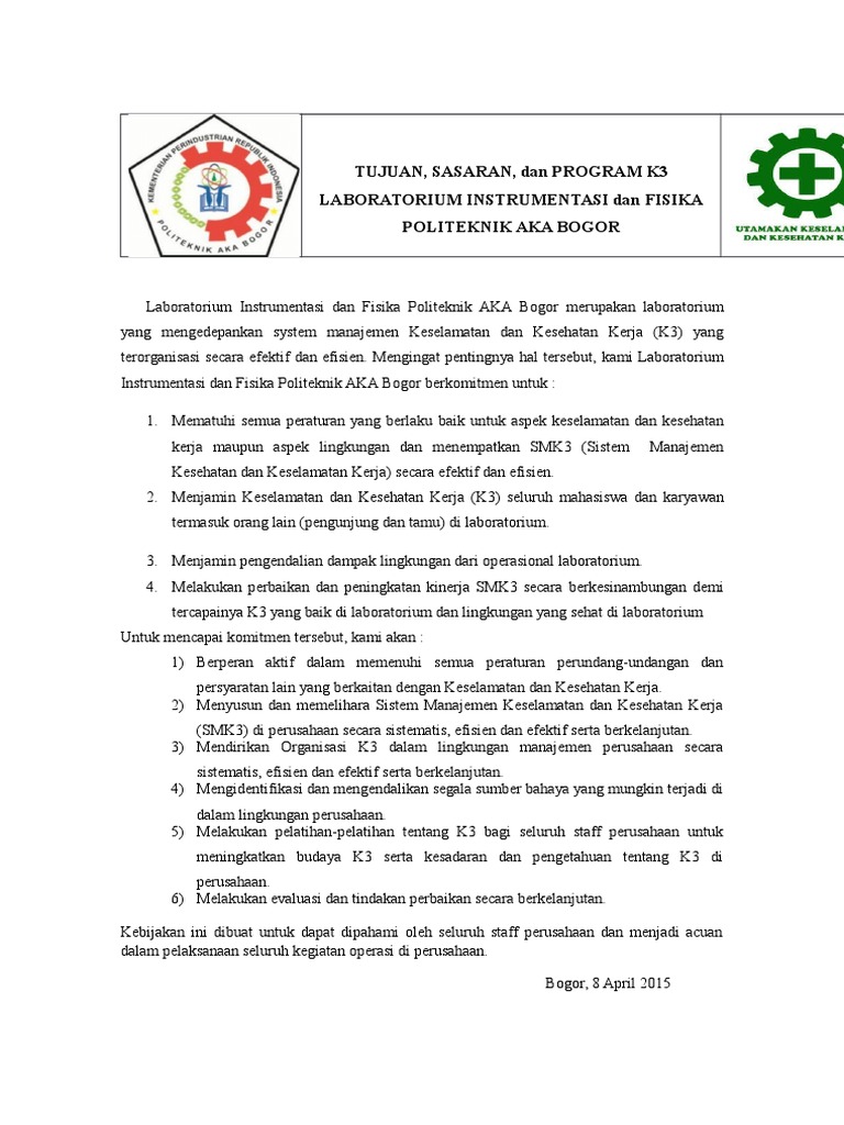 SMK3 Kebijakan, Sasaran, Program Fix | PDF