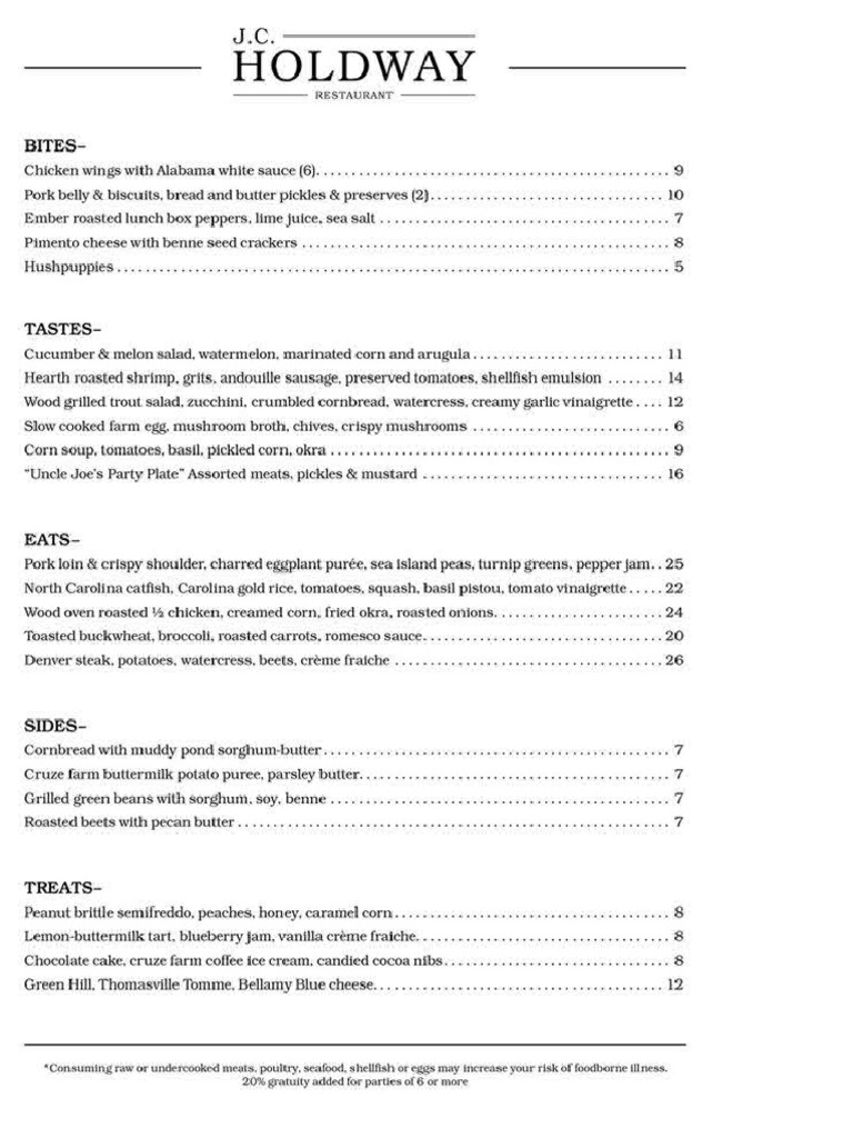 J.C. Holdway Menu | PDF