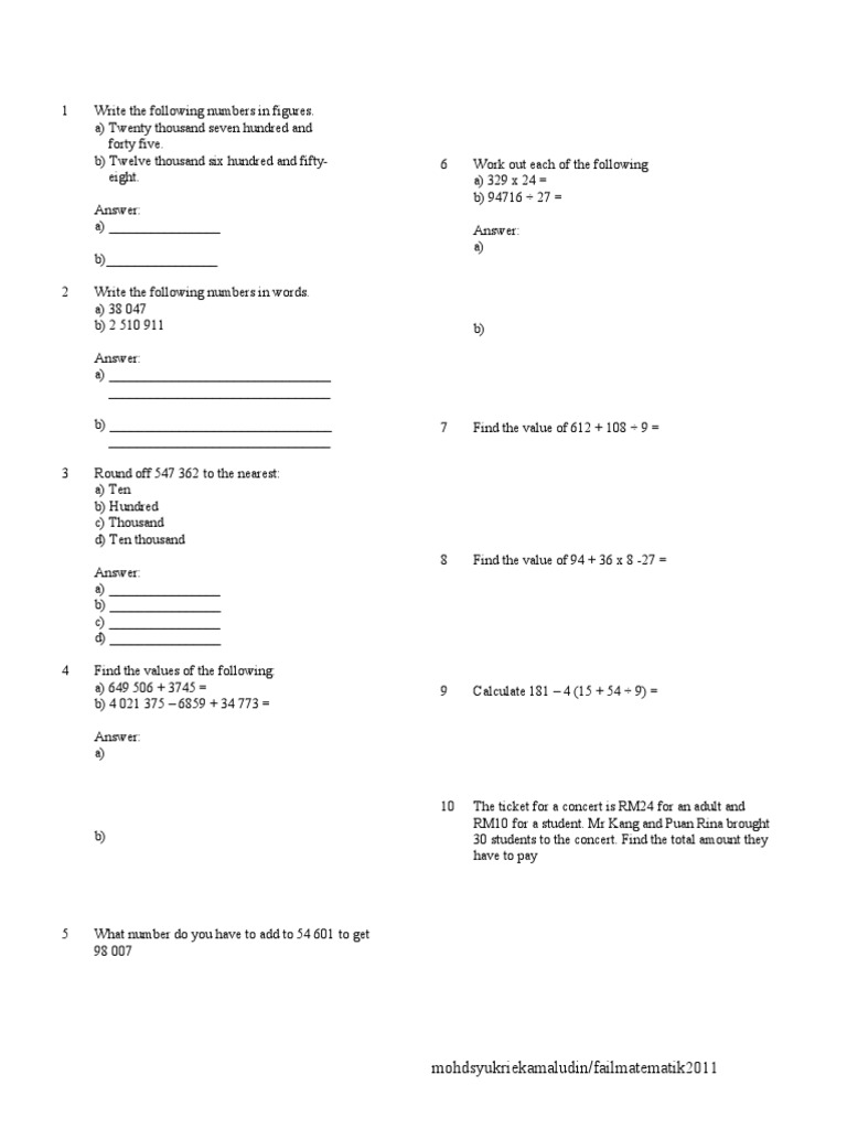 Topical Test Chapter 1 Math Form 1 Paper 2 Pdf Pdf
