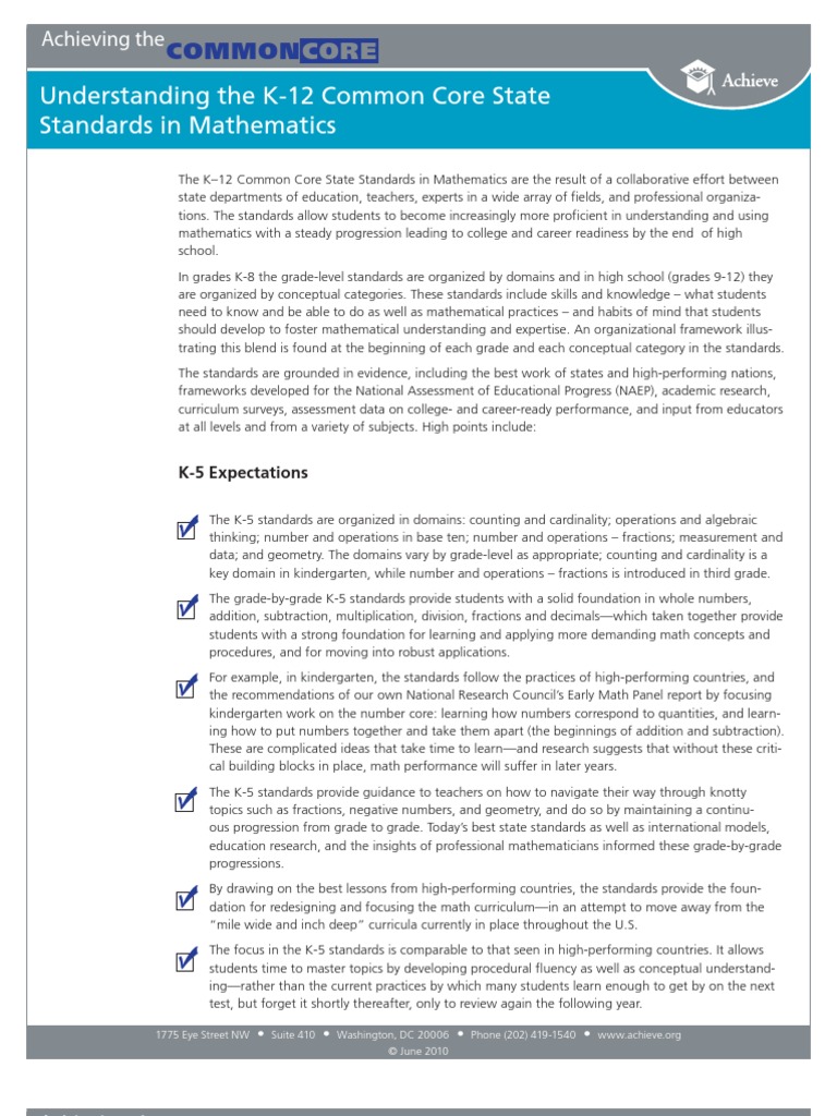 Understanding The K-12 Common Core State Standards in Mathematics | PDF ...