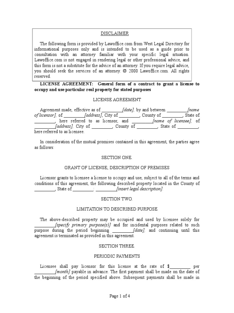 LICENSE AGREEMENT: General Form of A Contract To Grant A License To ...