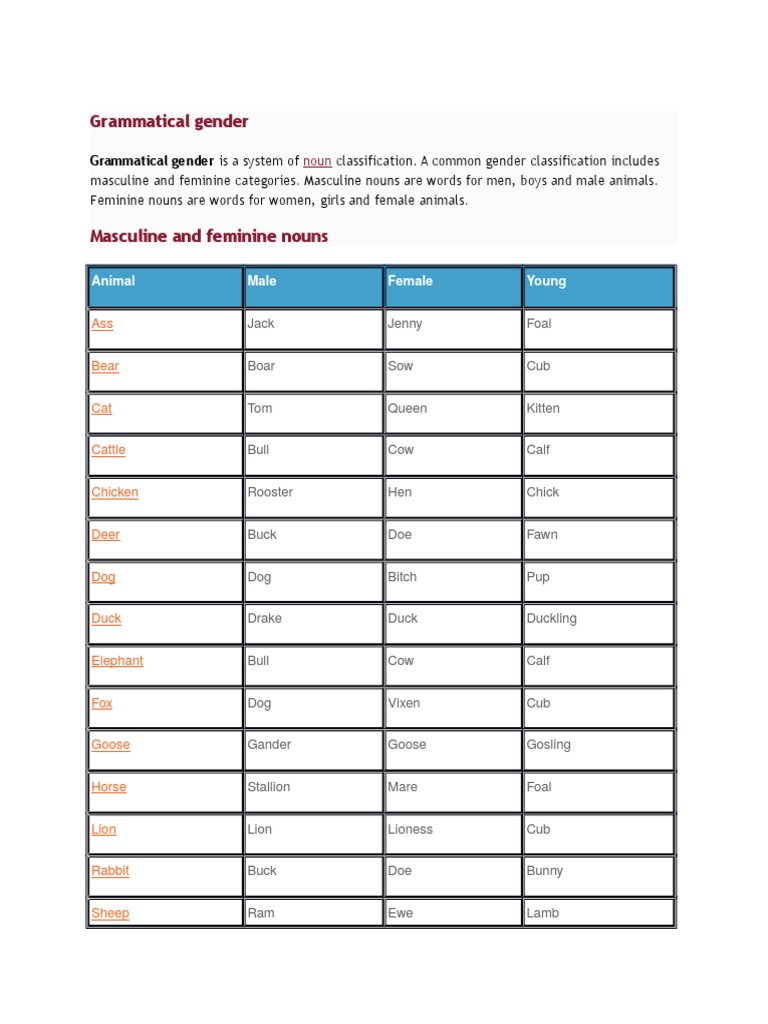 Grammatical Gender | Grammatical Gender | Animals And Humans