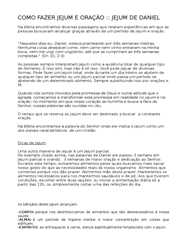 Guia Completo Para O Jejum De Daniel Benefícios Orações E Dicas Para