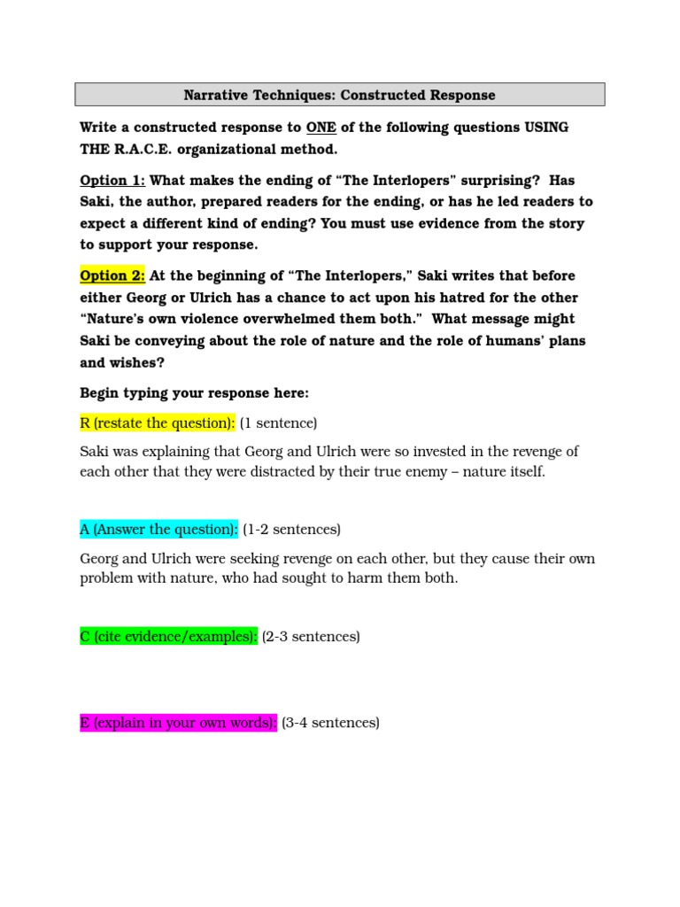 Interlopers Constructed Response Prompt | PDF