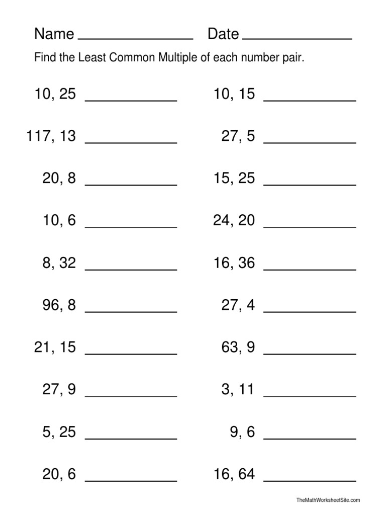 Least Common Multiple Worksheet | PDF | Teaching Methods & Materials