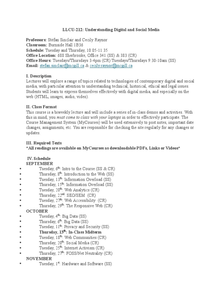 Digital Media Course Syllabus | PDF | Academic Integrity | World Wide Web