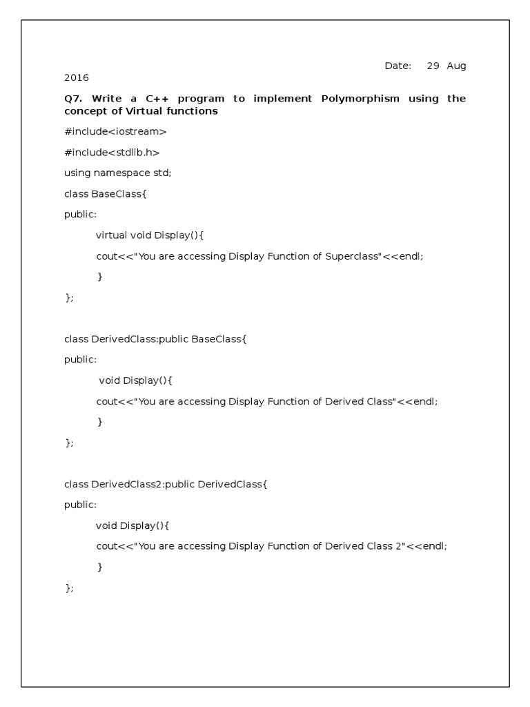 CSE Assignment Virtual Function | PDF