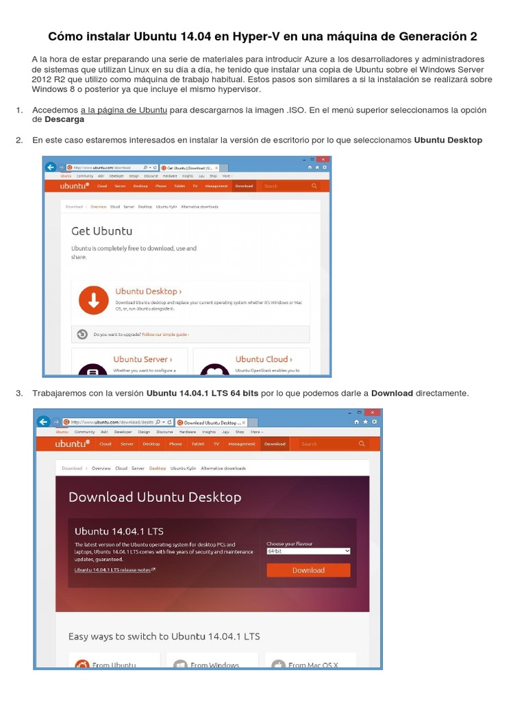 Cómo Instalar Ubuntu 14 en Hyper-V v1.0 | PDF | Ubuntu (sistema ...