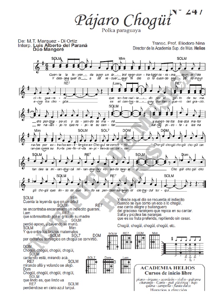 Partitura - Pajaro Chogui | PDF