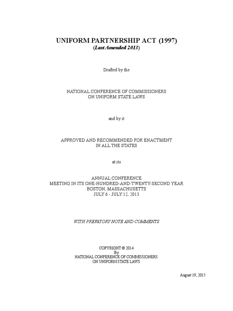 Uniform Partnership Act (1997) | PDF | Limited Liability Partnership | Law