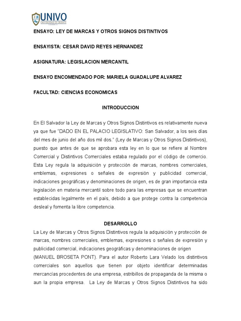Ensayo Ley de Marcas | Descargar gratis PDF | Comercio | Gobierno